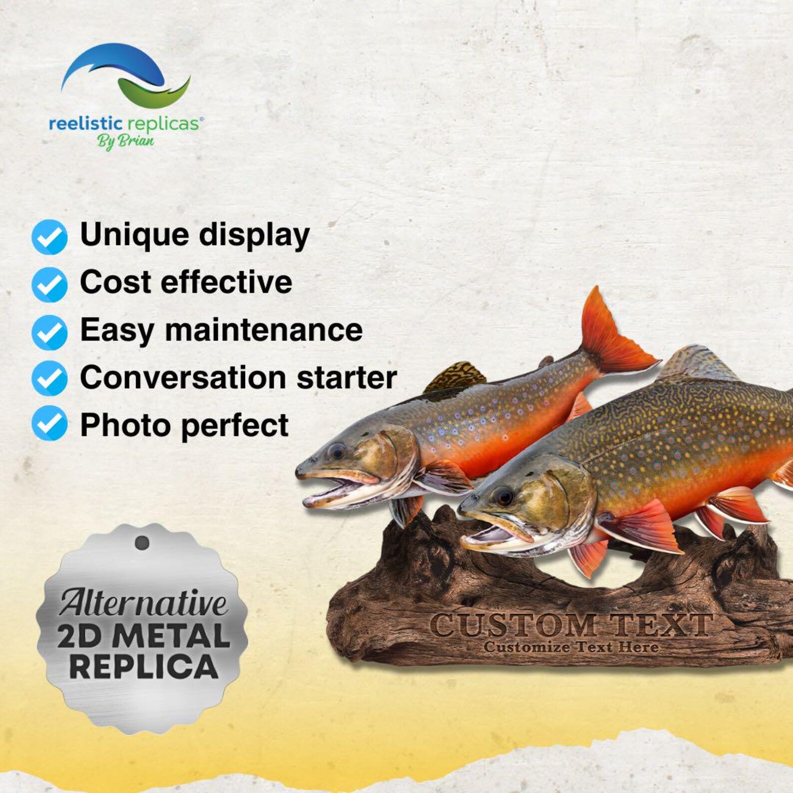 Brook Trout Replica Duo Wall Art -19 Inch Realistic 2D Metal Brook ...