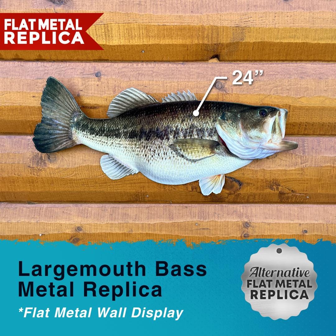 24" Largemouth Bass Replica - Flat Metal Largemouth Replica for Lodge ...