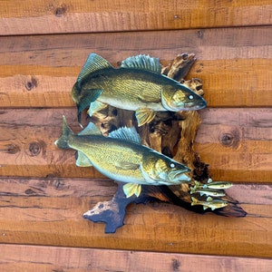 Walleye Replica Duo Wall Art - Realistic 2D Metal Walleye Driftwood ...