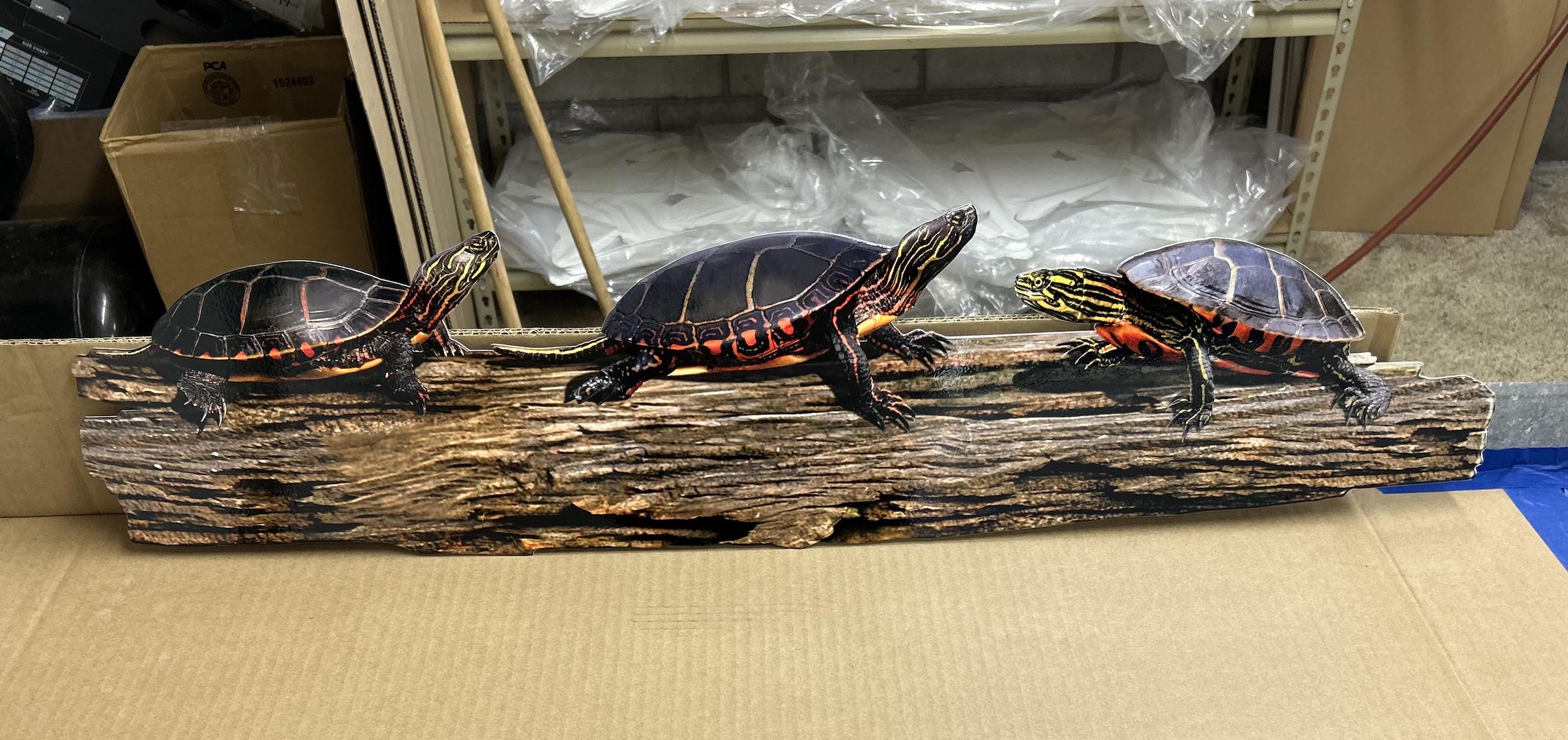 Realistic Metal Turtle Wall Art – 3 Painted Turtles on Faux Log – 36 ...
