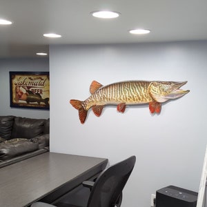 Tiger Musky Replica Wall Art - 52 Inch Metal, Realistic Musky Rustic ...