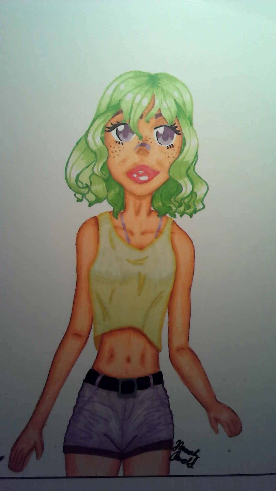 Anime Chibi Girl With Green Hair Fashion Illustration - Etsy
