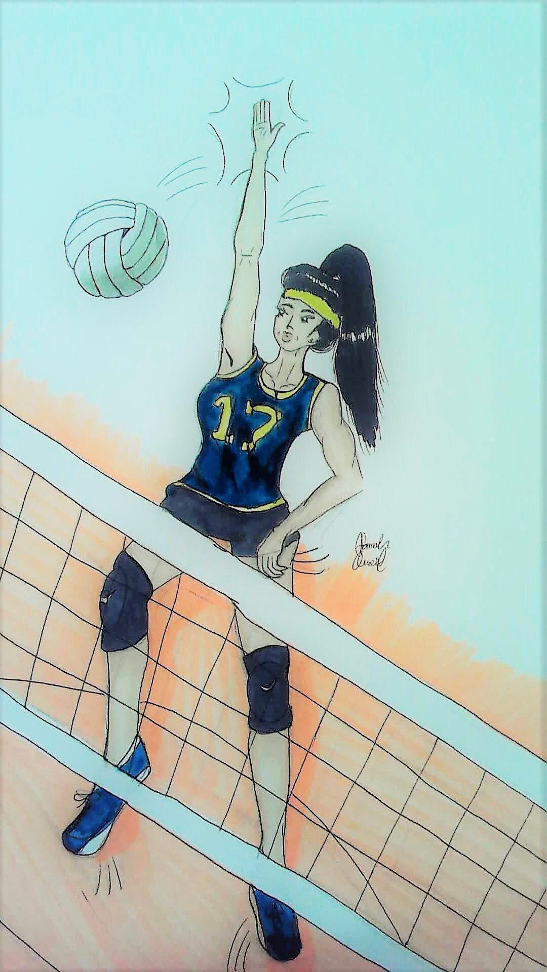Volleyball Fashion Illustration Sports Athlete Spiking the Volleyball ...