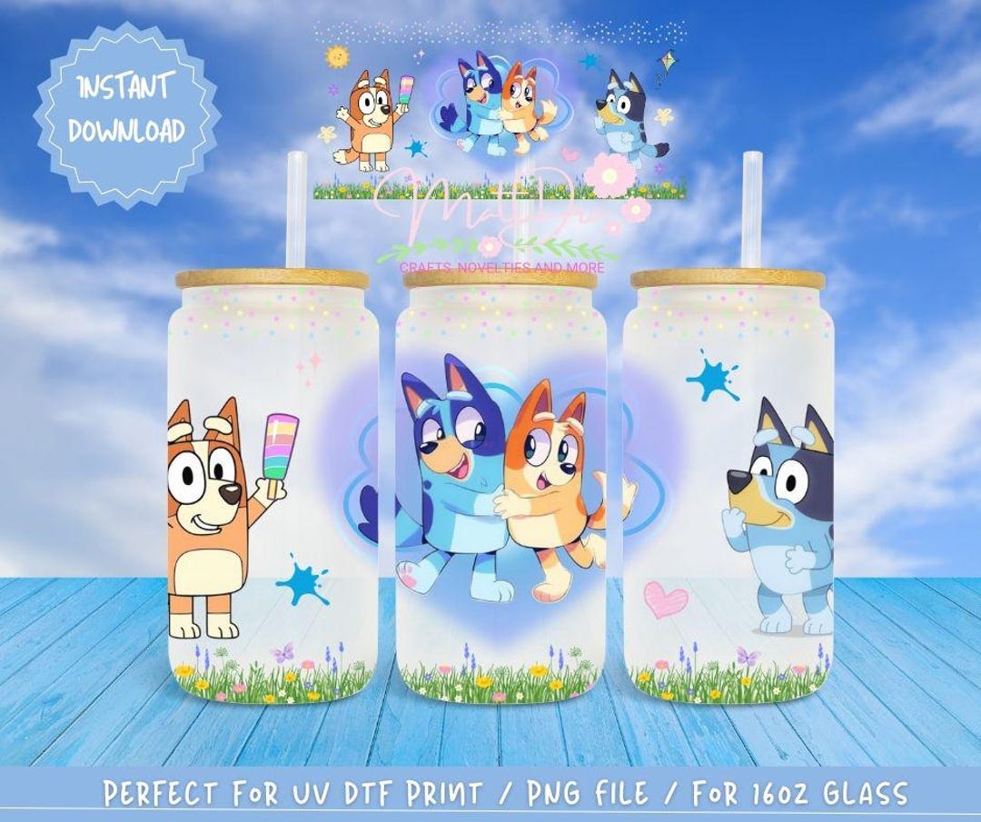 Bluey Wrap PNG File DIGITAL DOWNLOAD 16oz Glass Tumbler Design Uv-dtf ...