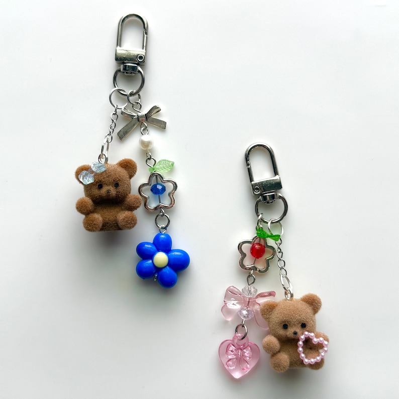 Flocked Teddy Bear Keychain | Y2K Kawaii Purse Charm - Etsy
