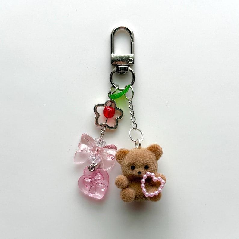 Flocked Teddy Bear Keychain | Y2K Kawaii Purse Charm - Etsy