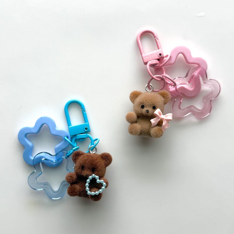 Flocked Teddy Bear Keychain | Y2K Kawaii Purse Charm - Etsy