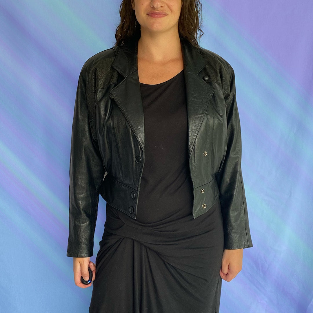 Vintage 80s Cropped Leather Jacket - Etsy