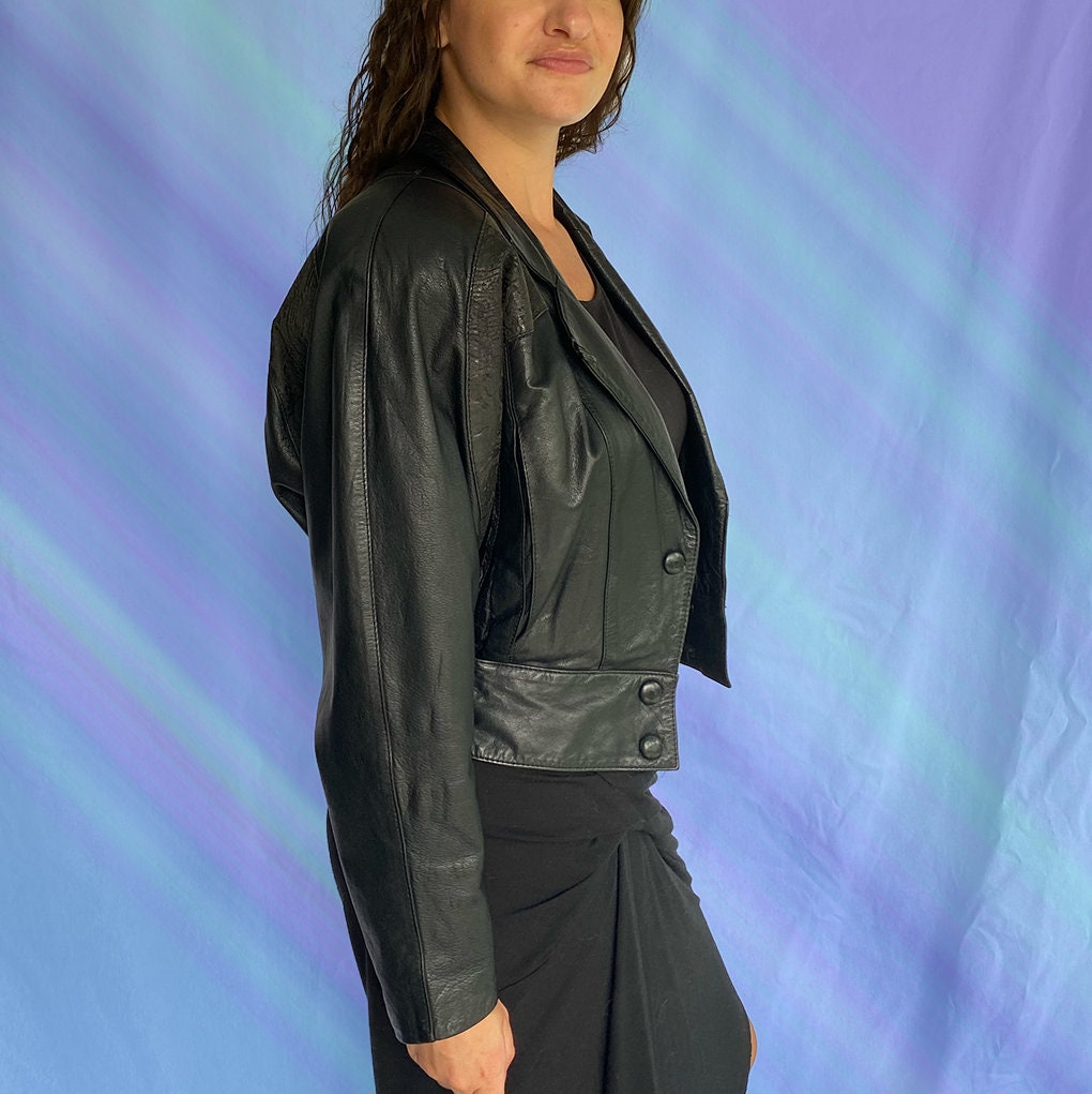 Vintage 80s Cropped Leather Jacket - Etsy