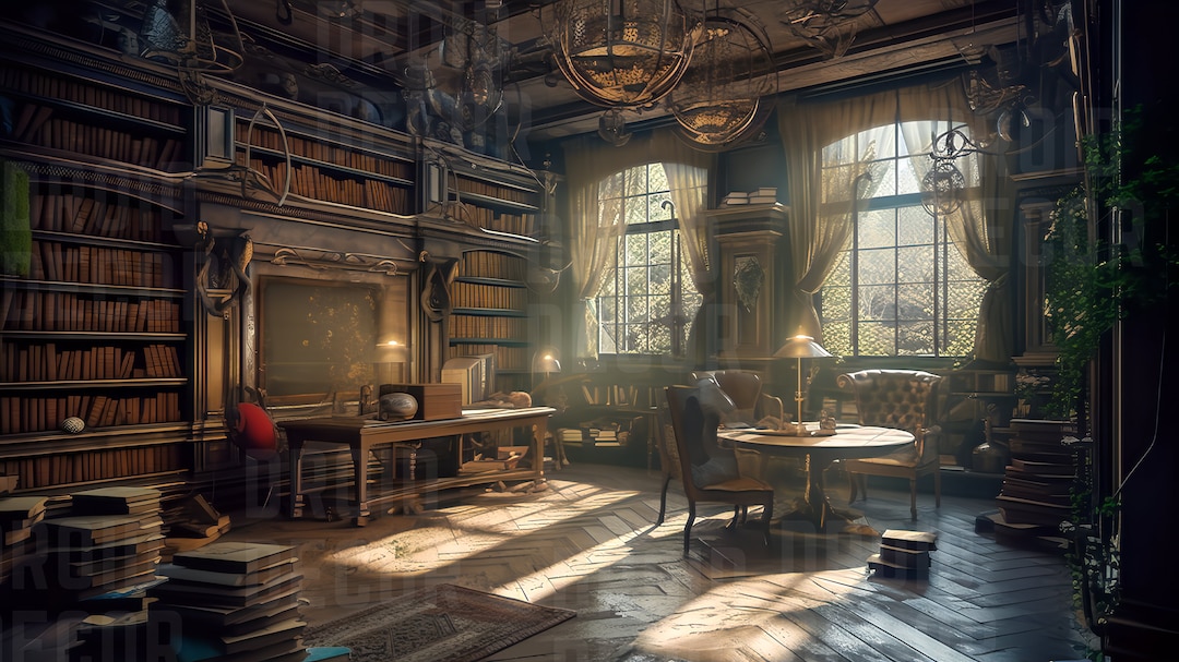 Enchanting Library Virtual Background | Whimsical Antique Library | PNG ...