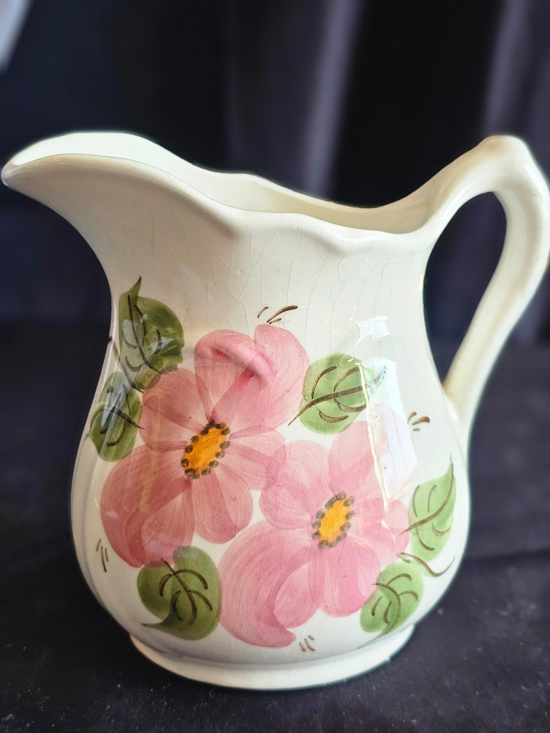 Vintage Cash Family Pottery Hand Painted Floral Design Ceramic Pitcher ...