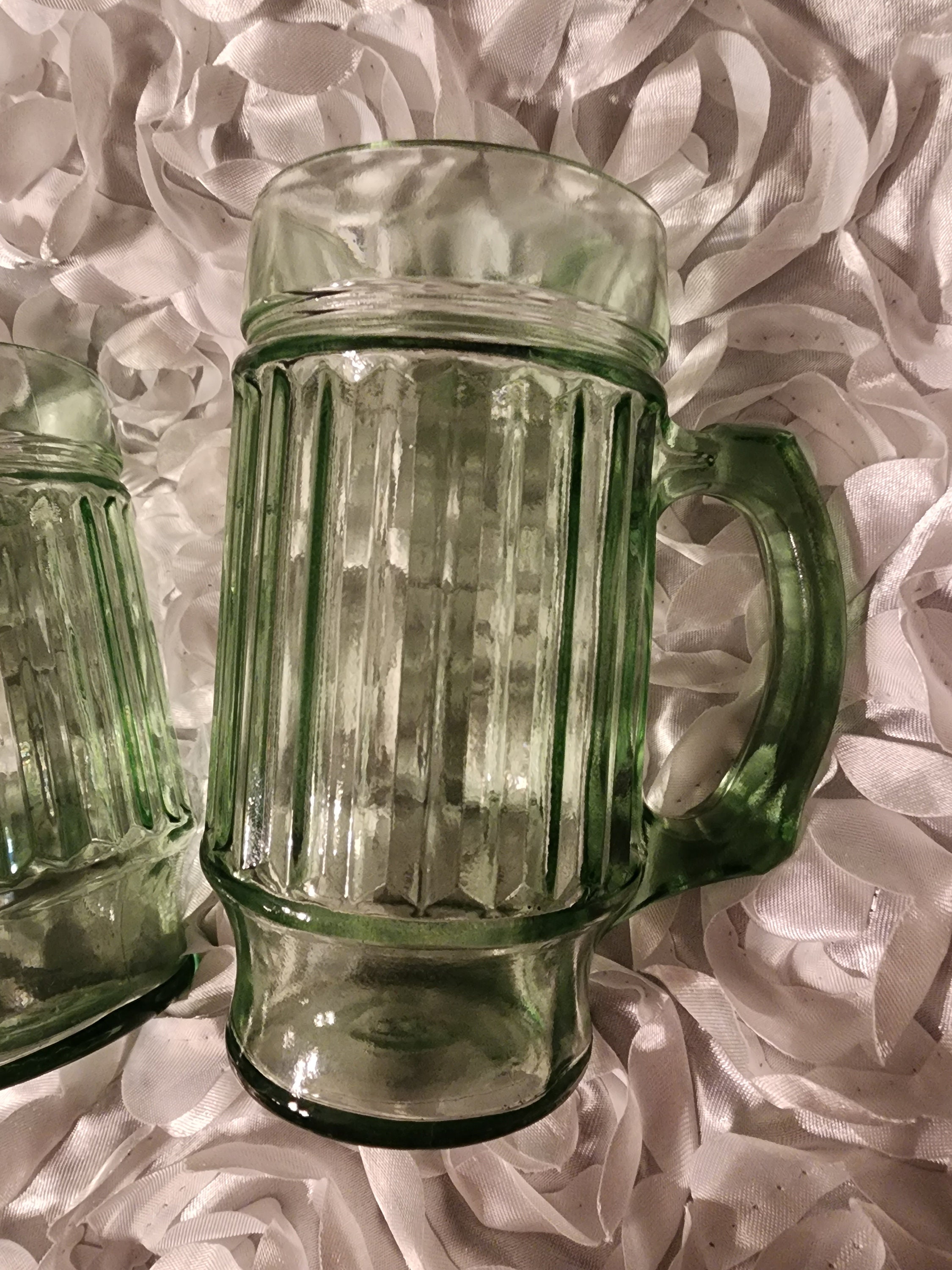 2 Vintage Libbey Sirrus Spanish Green Ribbed Tumblers Mugs Libbey Glass Company Rare Find Ribbed