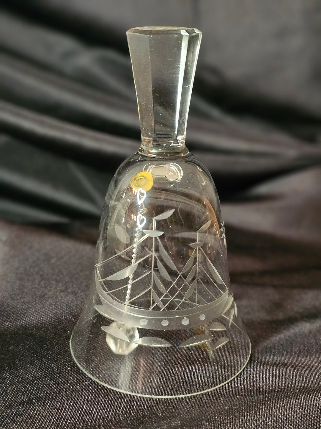 Vintage Etched Glass Crystal Hand Bell With Etched Nautical Scene ...