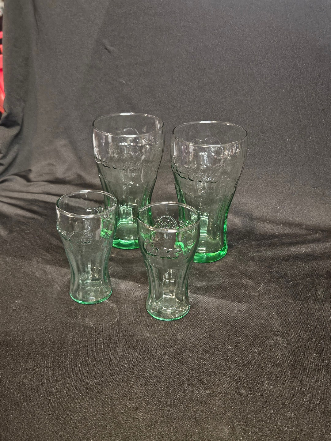 Set of 4 Green Coca Cola Flat Tumblers Raised Coca Cola Design by ...