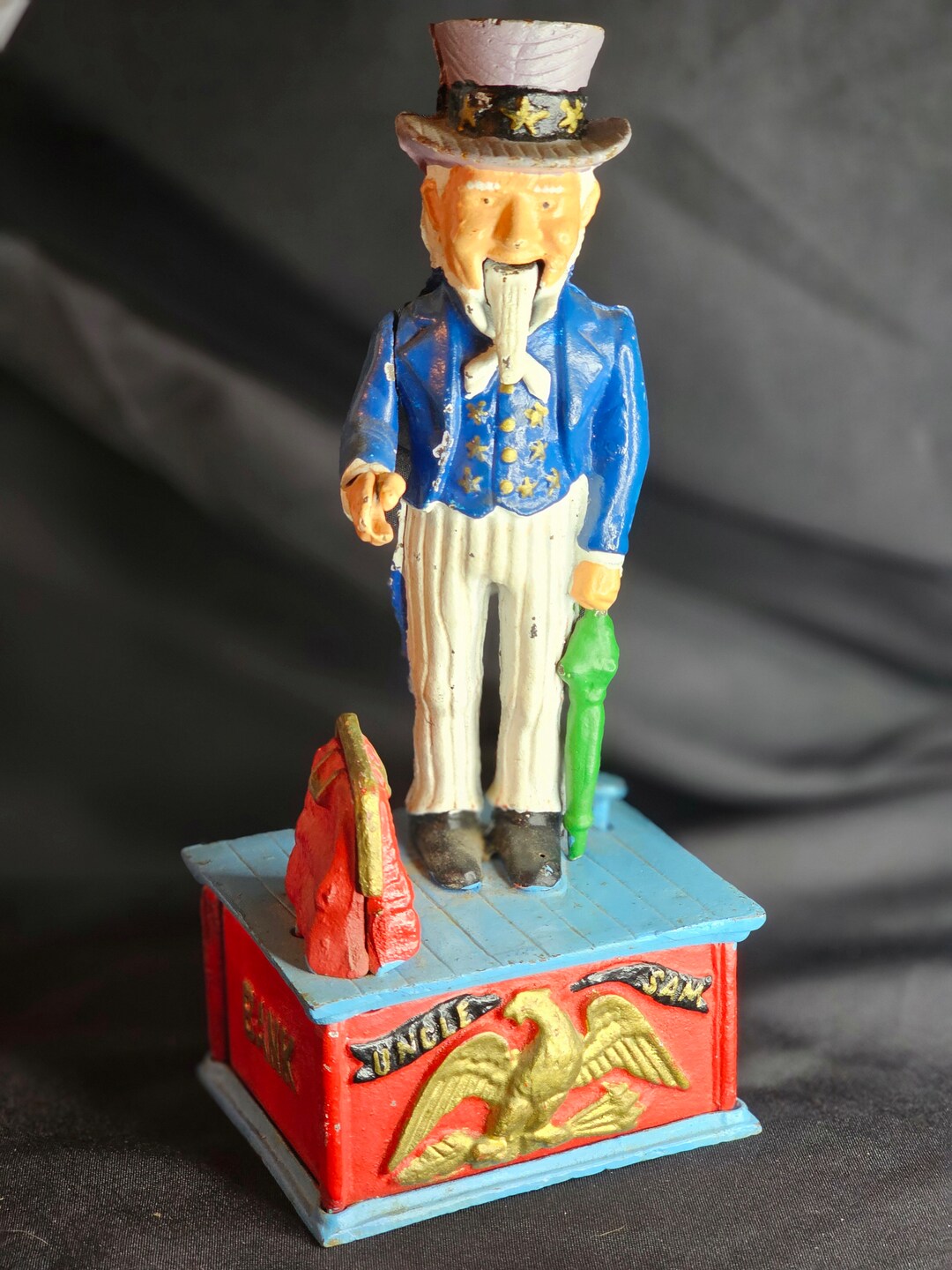 Vintage Cast Iron Mechanical Bank Uncle Sam Penny Bank Made in Taiwan ...