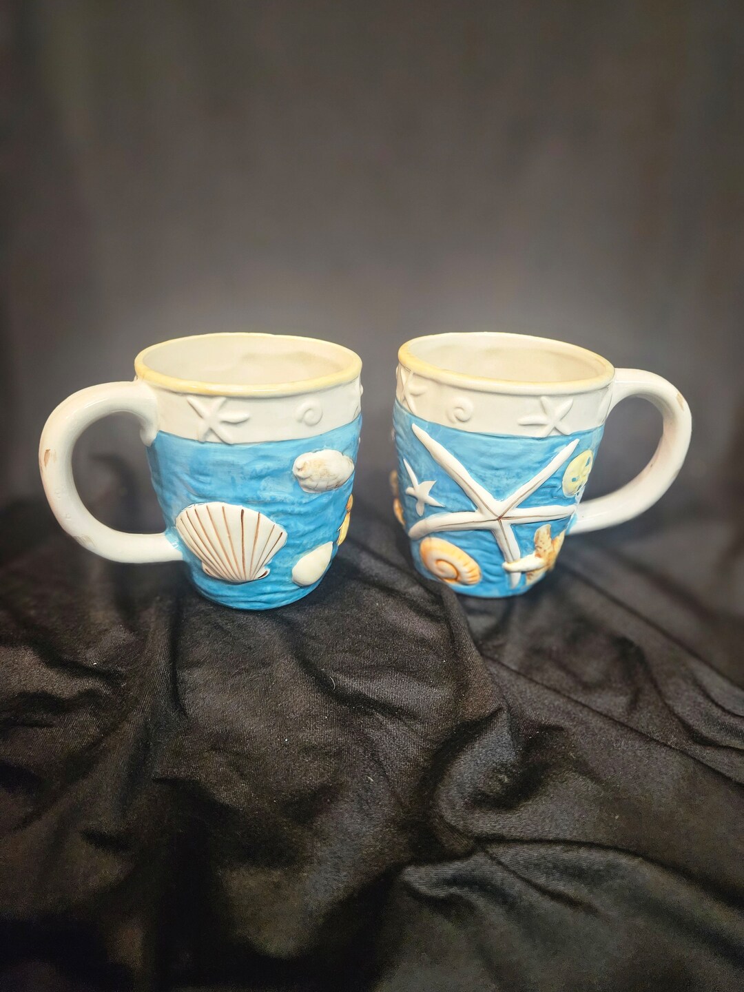 Set of 2 Vintage Ceramic Coffee Mugs Seashells and Open Waves - Etsy