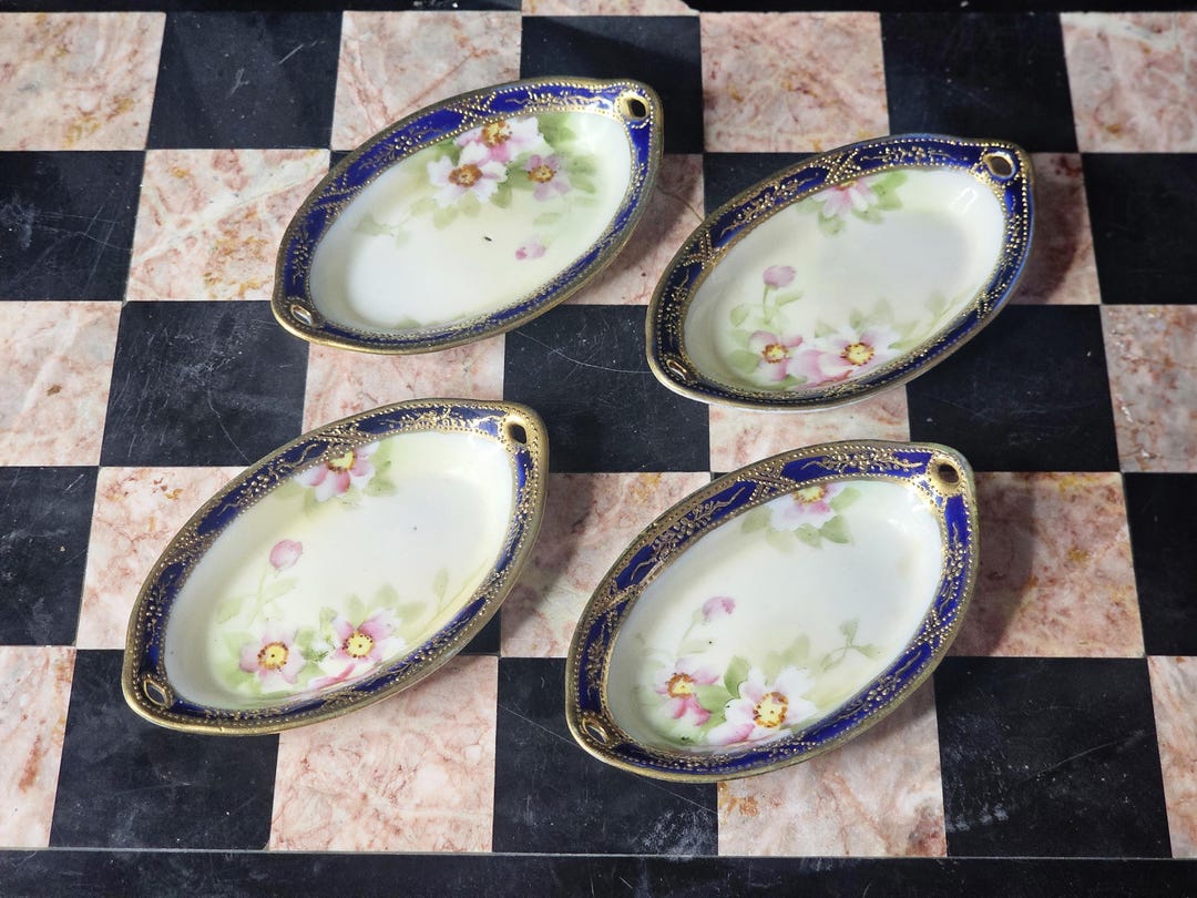 Vintage Set of 4 Salt Cellar Dishes by Nippon Hand Painted With Dark ...
