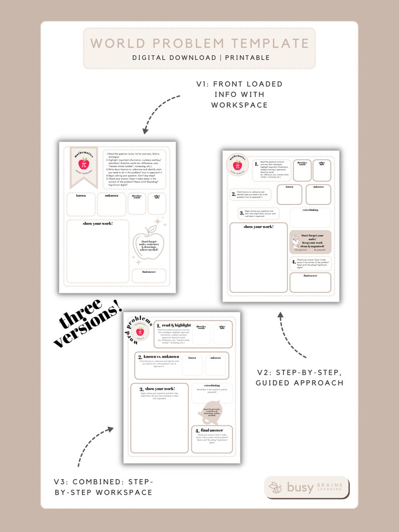Math World Problem Template ASD, Executive Function, ADHD, ESL, Sp.ed ...