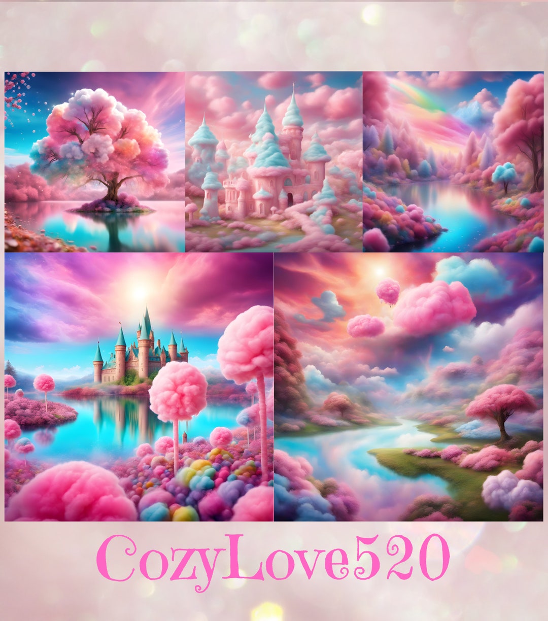 Cotton Candy Fantasy Dreamy AI Art, 5 Digital Images, Instant Download ...