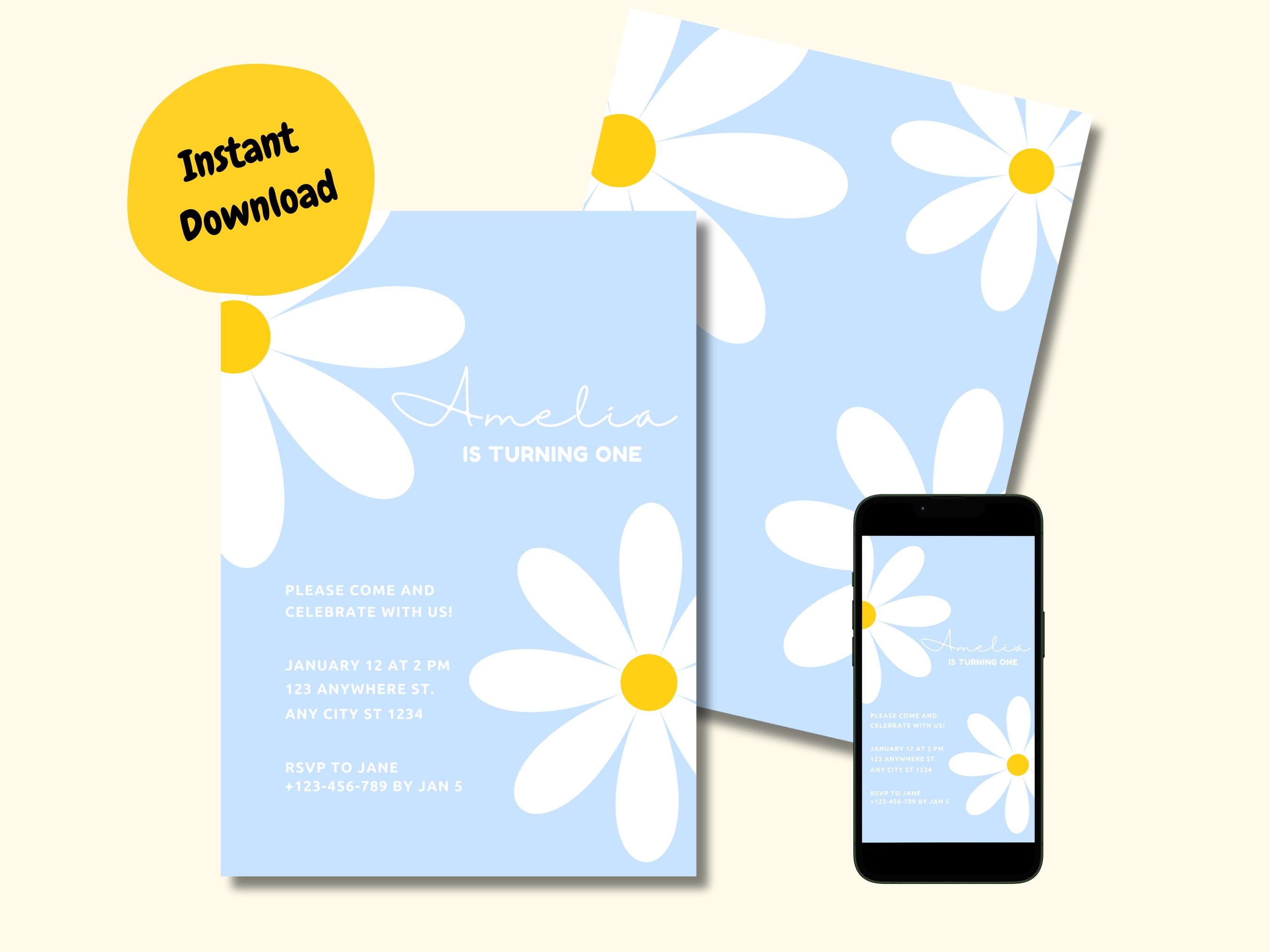Daisy Editable Invitation Template | Digital Invite | Printable Party ...
