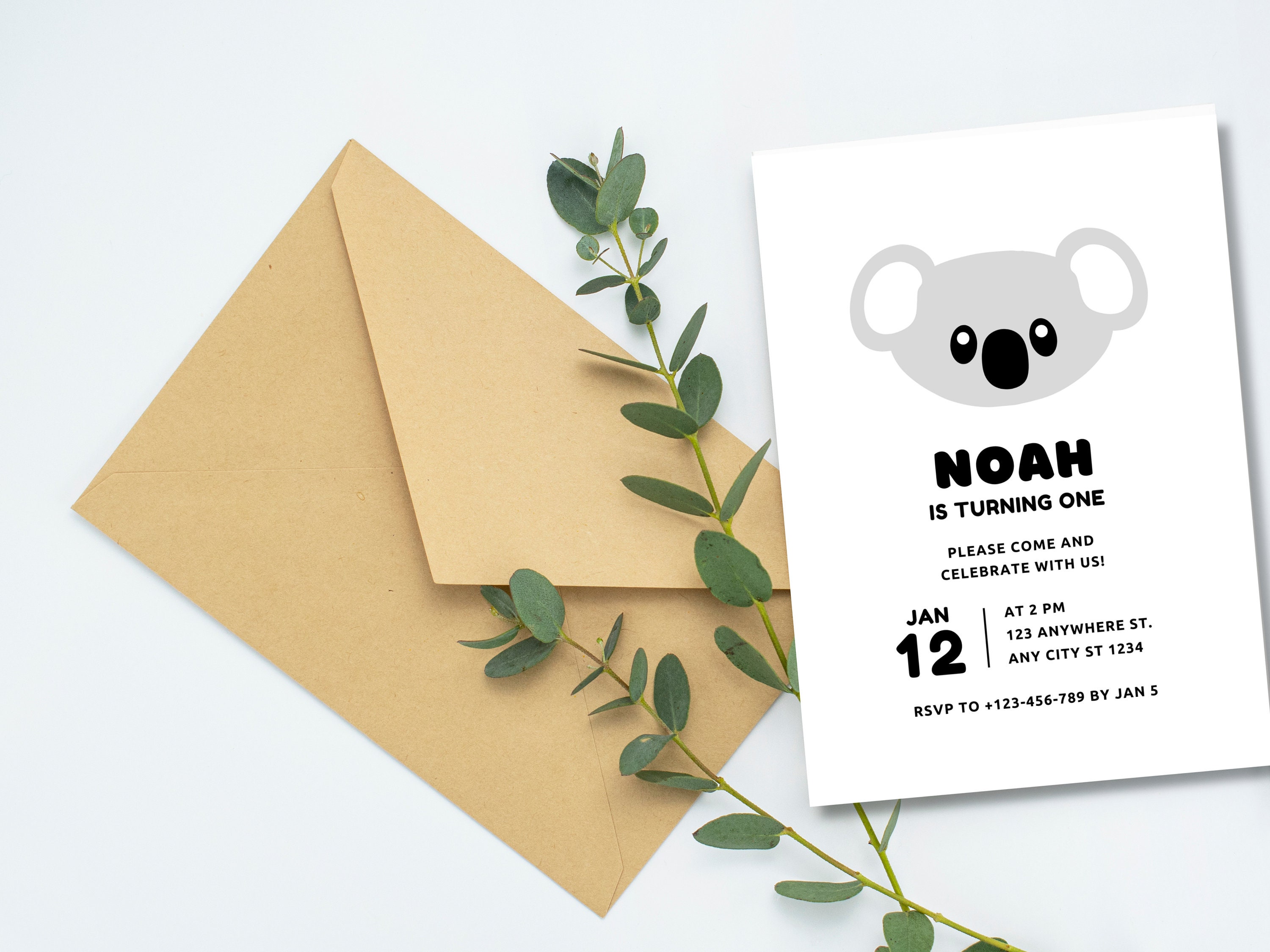 Koala Editable Invitation Template | Minimalistic Digital Invite ...