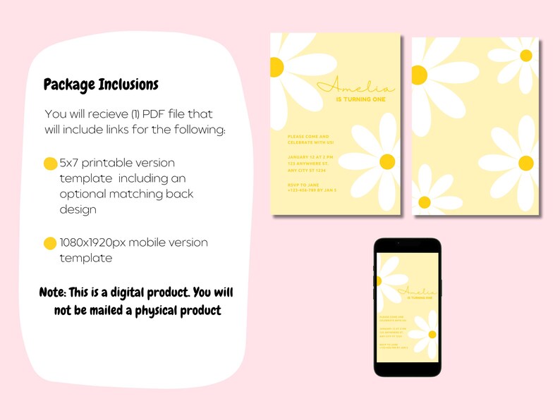 Daisy Editable Invitation Template | Digital Invite | Printable Party ...