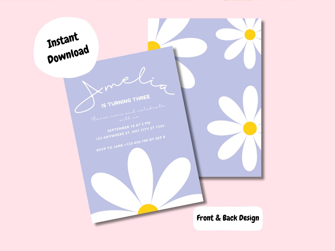 Daisy Editable Invitation Template | Digital Invite | Printable Party ...