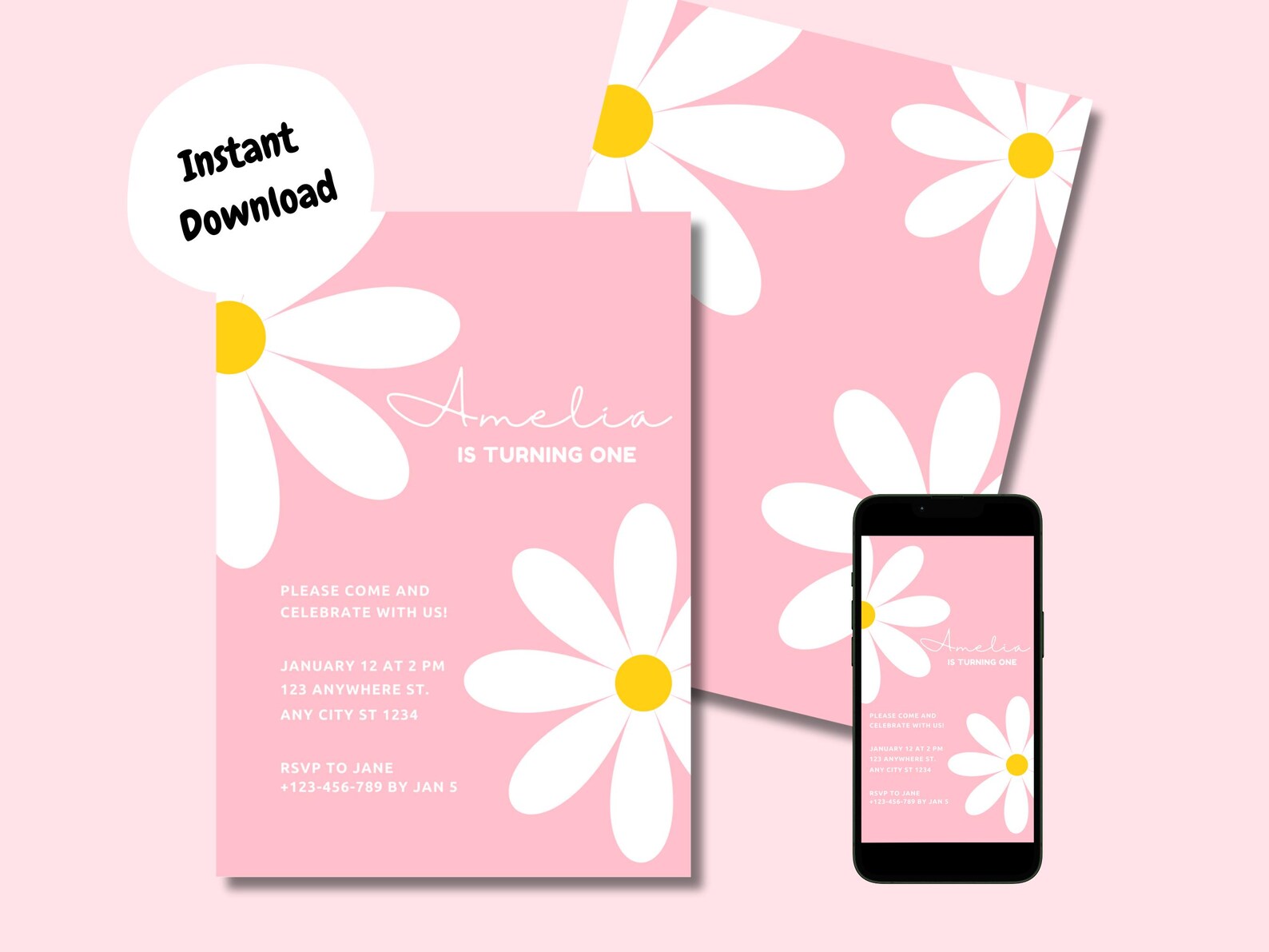 Daisy Editable Invitation Template | Digital Invite | Printable Party ...