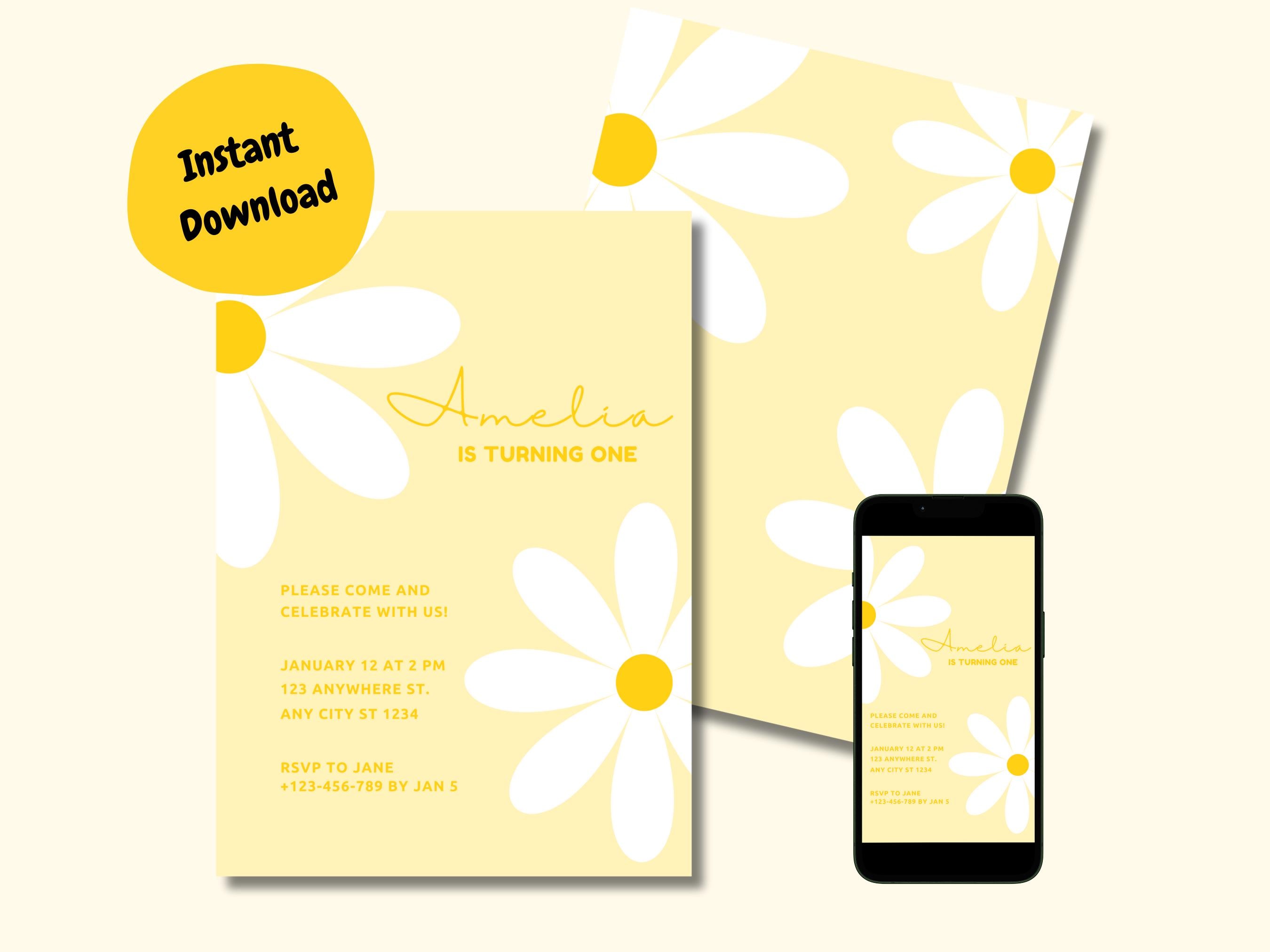 Daisy Editable Invitation Template | Digital Invite | Printable Party ...