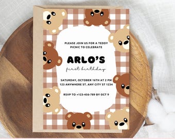 Bear Editable Invitation Template Digital Invite Printable Party ...