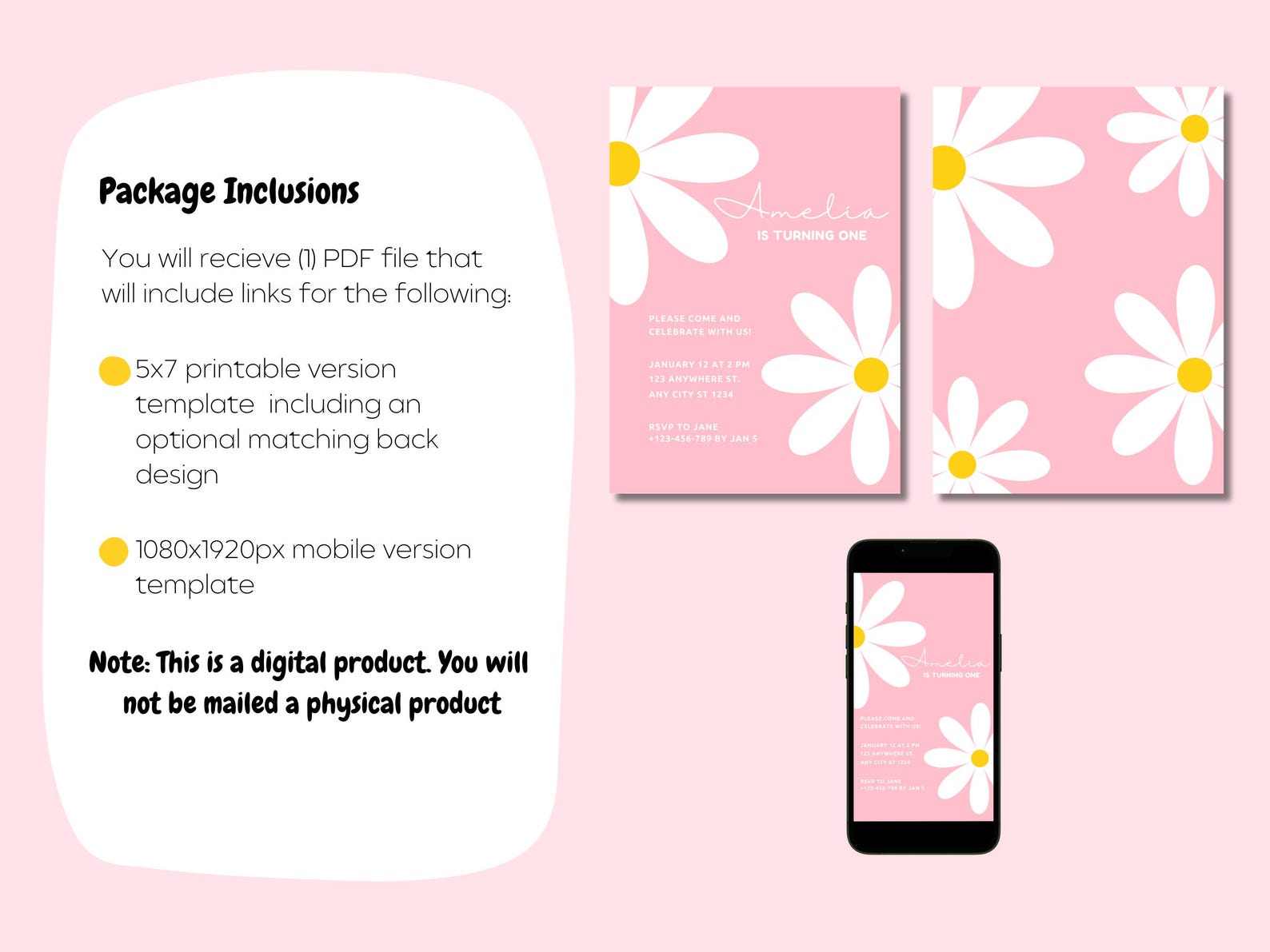 Daisy Editable Invitation Template | Digital Invite | Printable Party ...