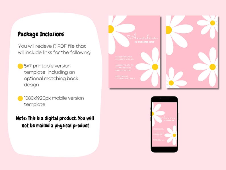 Daisy Editable Invitation Template | Digital Invite | Printable Party ...