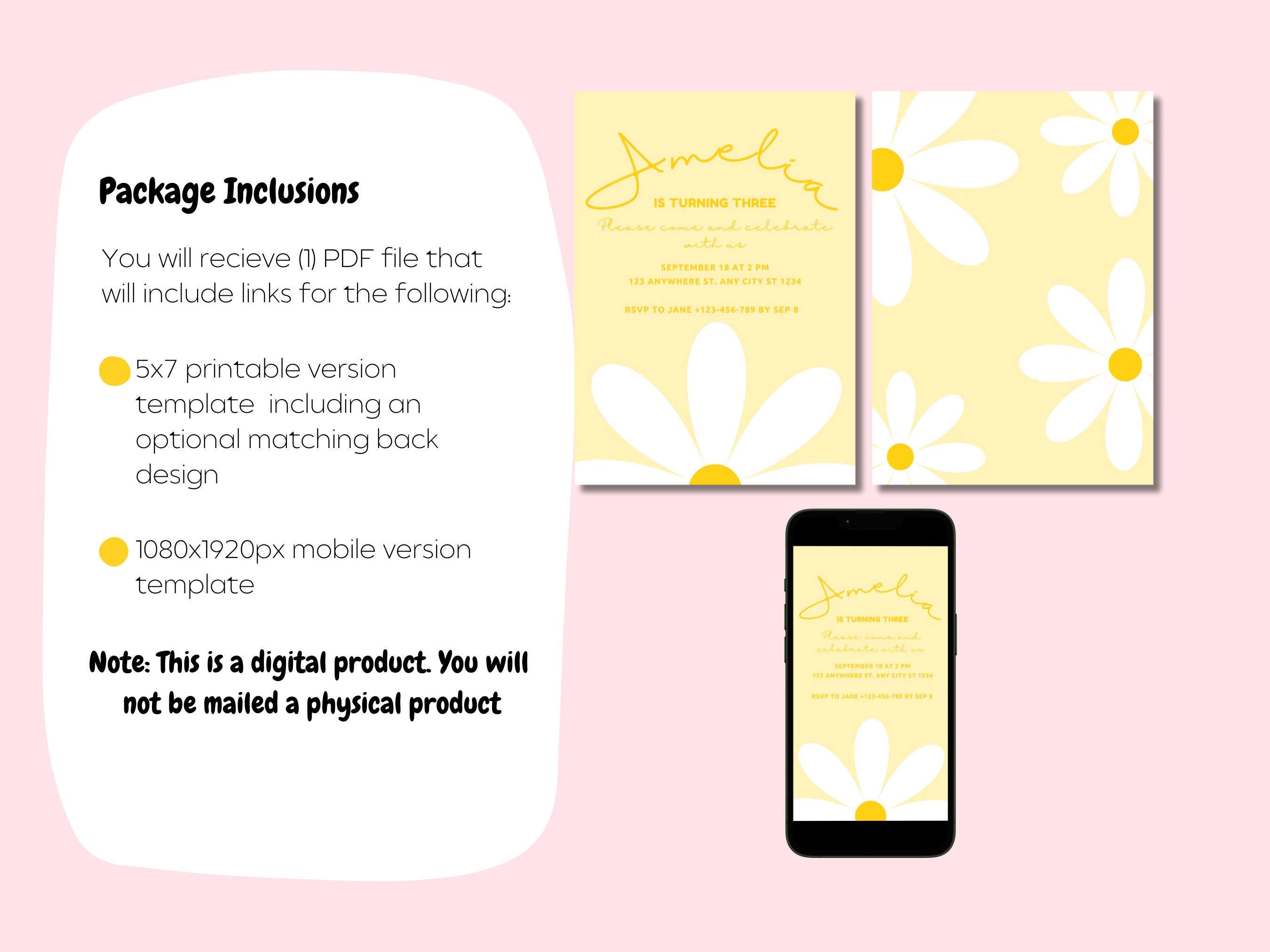 Daisy Editable Invitation Template | Digital Invite | Printable Party ...