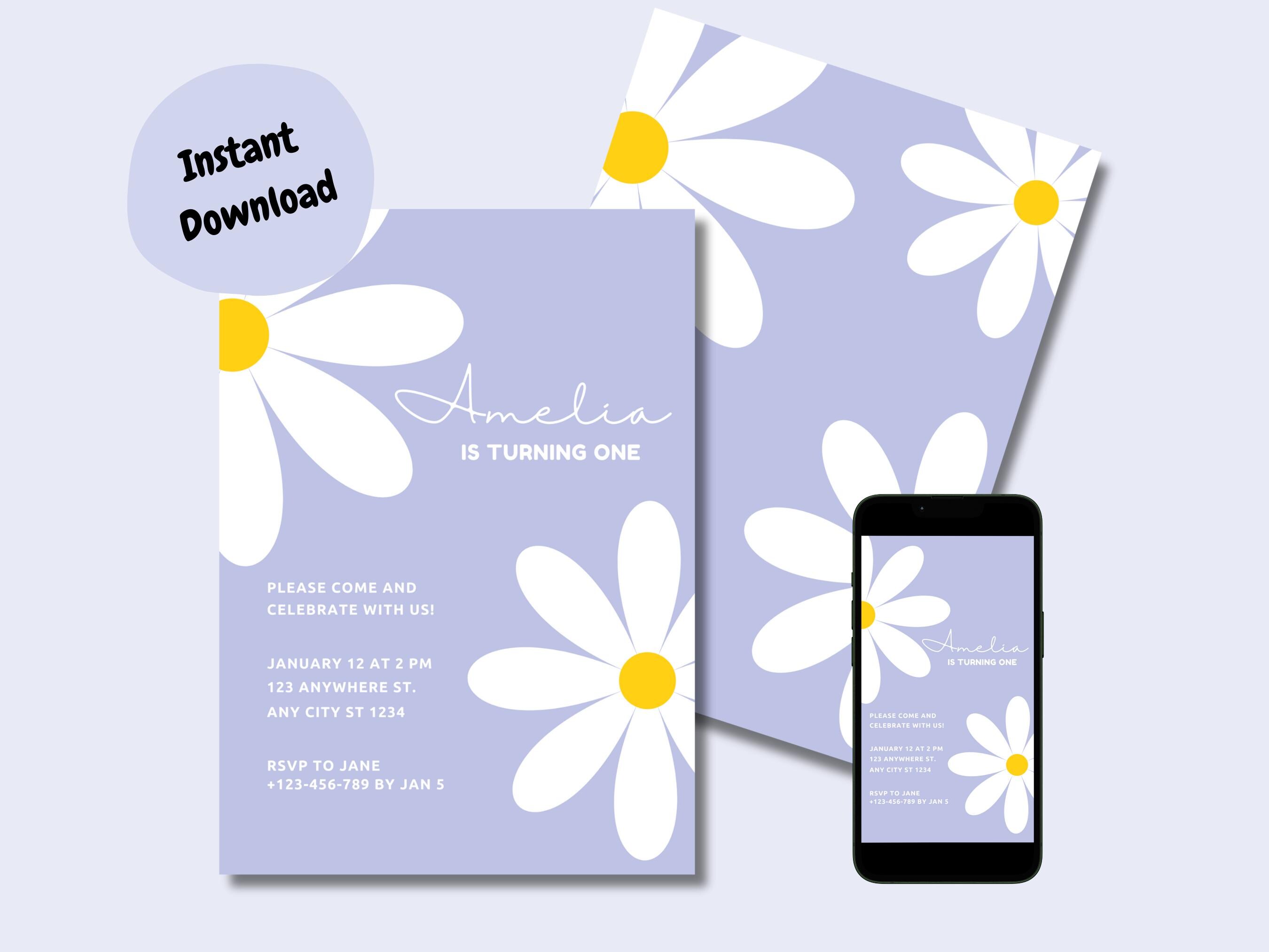 Daisy Editable Invitation Template | Digital Invite | Printable Party ...
