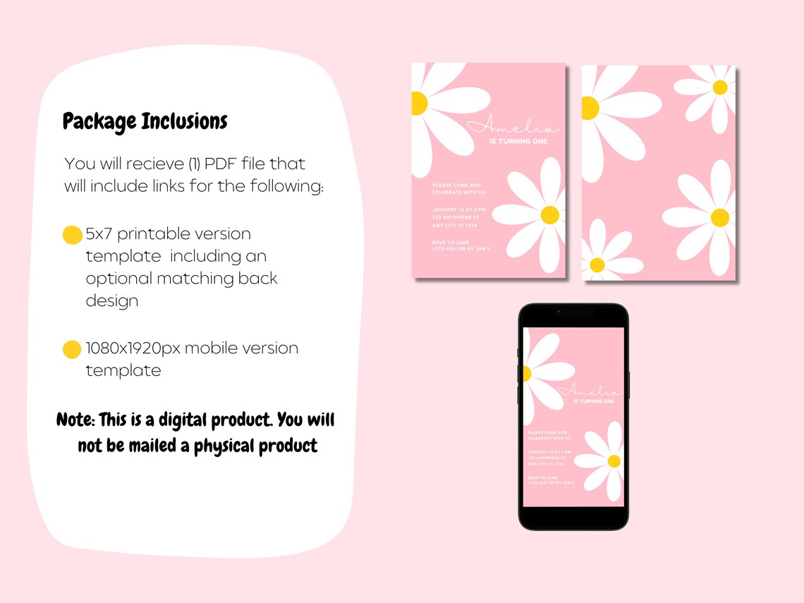 Daisy Editable Invitation Template Digital Invite Printable Party ...