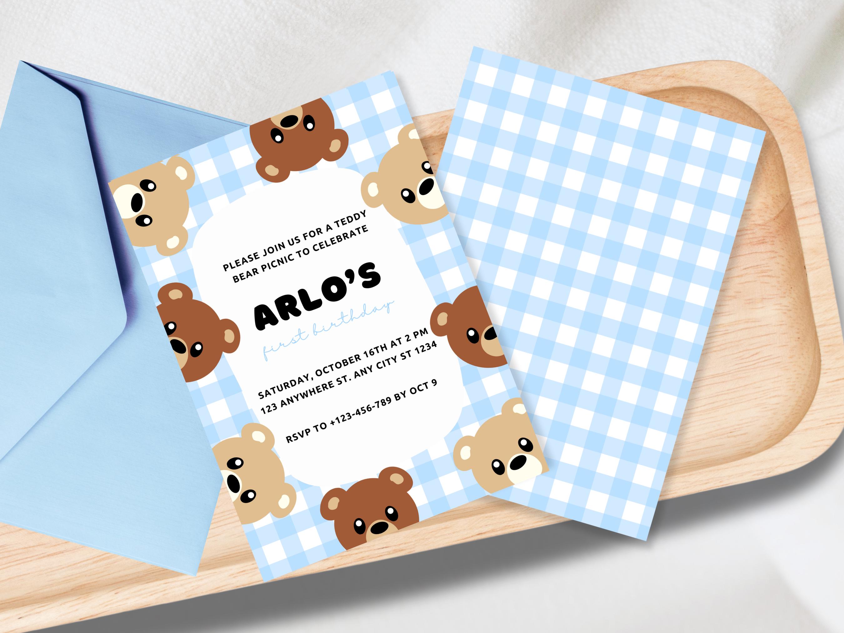 Bear Editable Invitation Template | Digital Invite | Printable Party ...