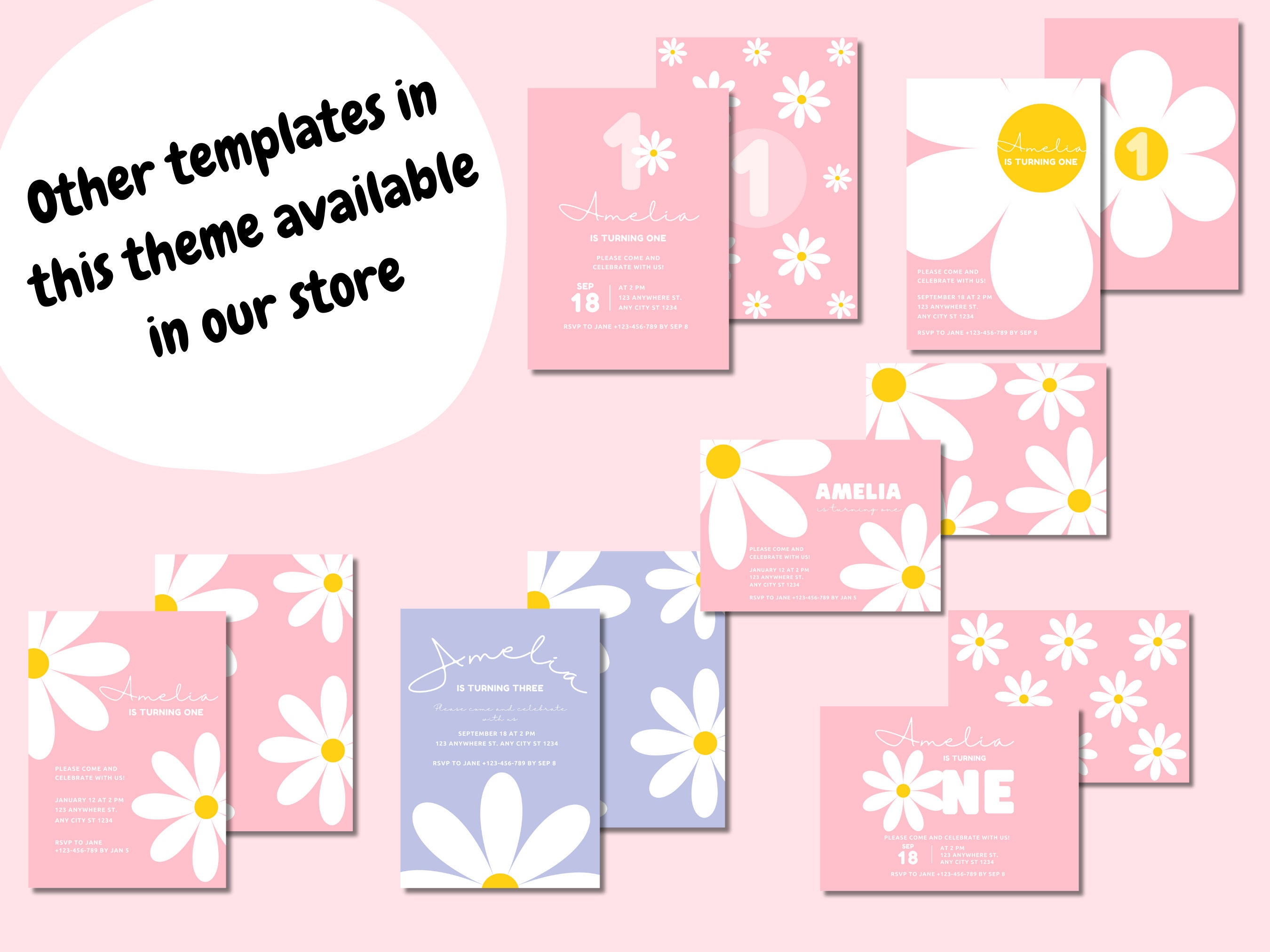 Daisy Editable Invitation Template | Digital Invite | Printable Party ...