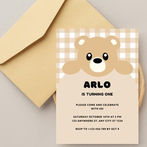Bear Editable Invitation Template | Digital Invite | Printable Party ...