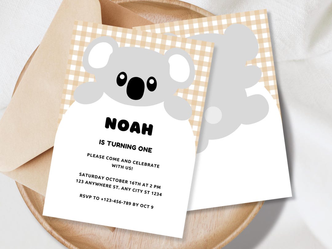 Koala Editable Invitation Template Digital Invite Printable Party ...