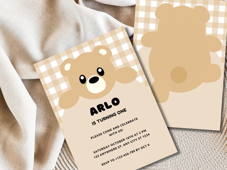 Bear Editable Invitation Template | Digital Invite | Printable Party ...