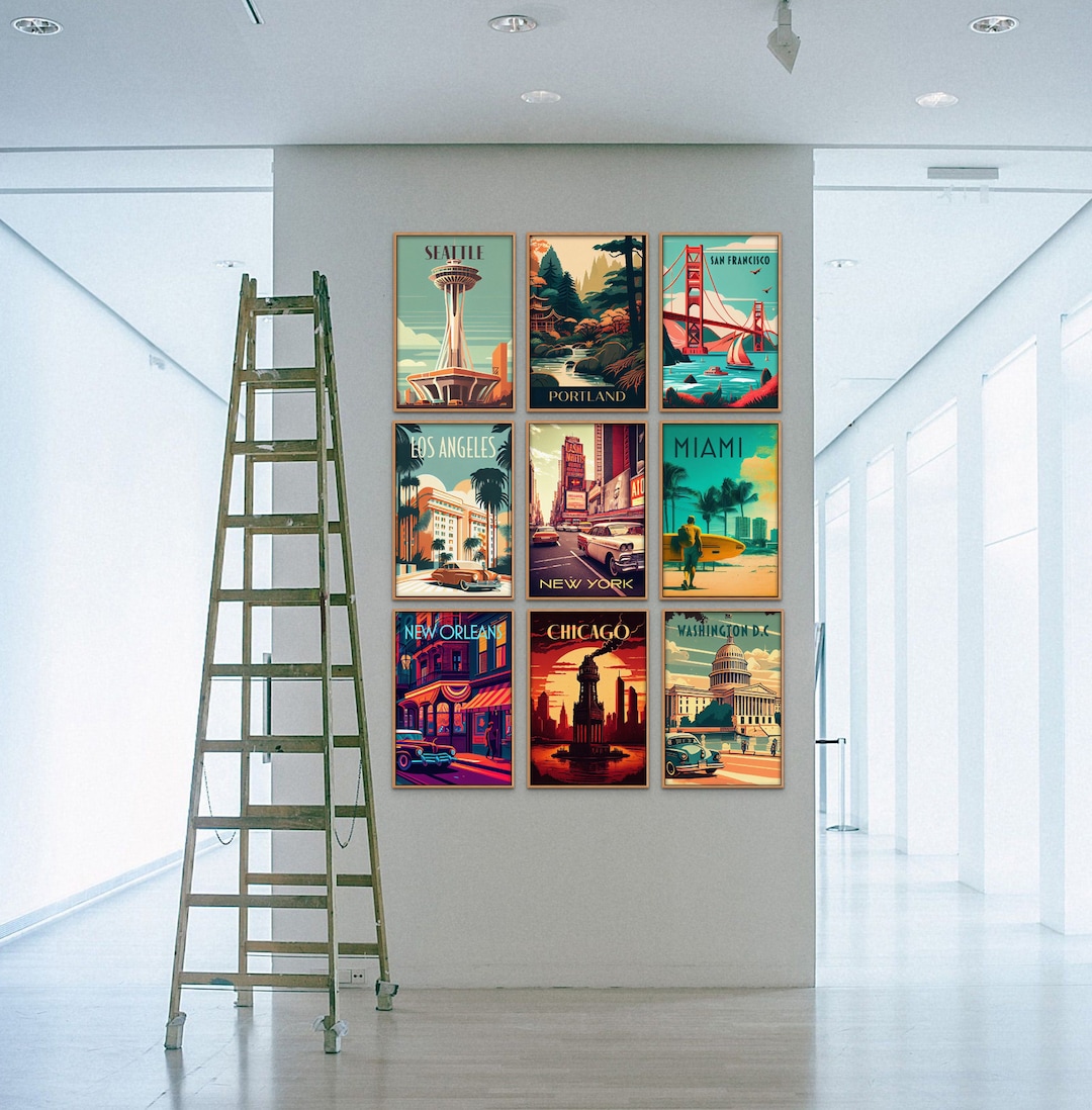 Retro City Posters, Iconic American Destinations, Digital Printable ...