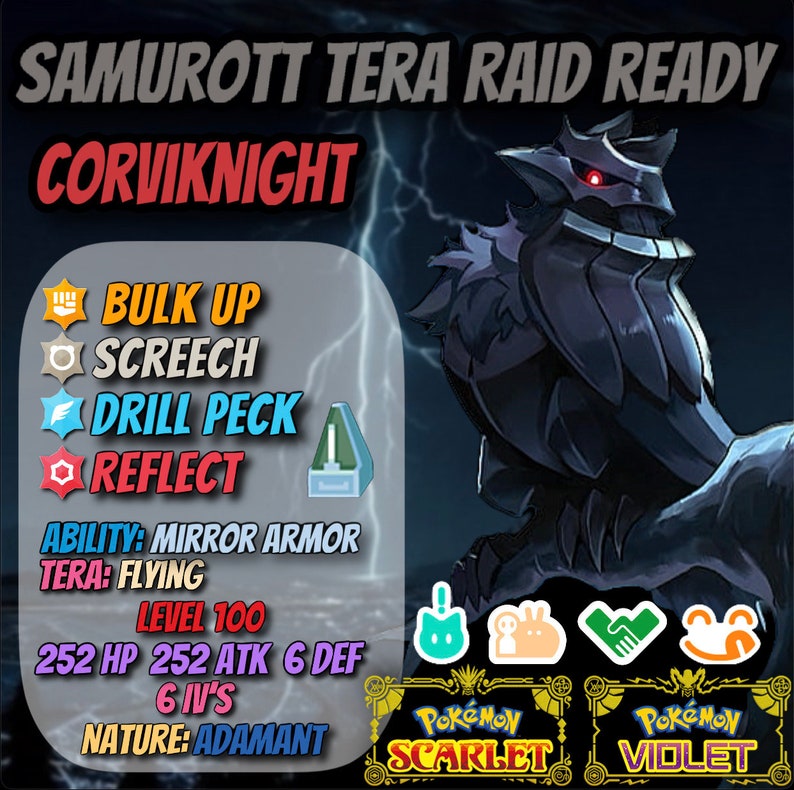 Pokemon Scarlet and Violet 6IV SHINY Corviknight, Samurott Raid Ready ...