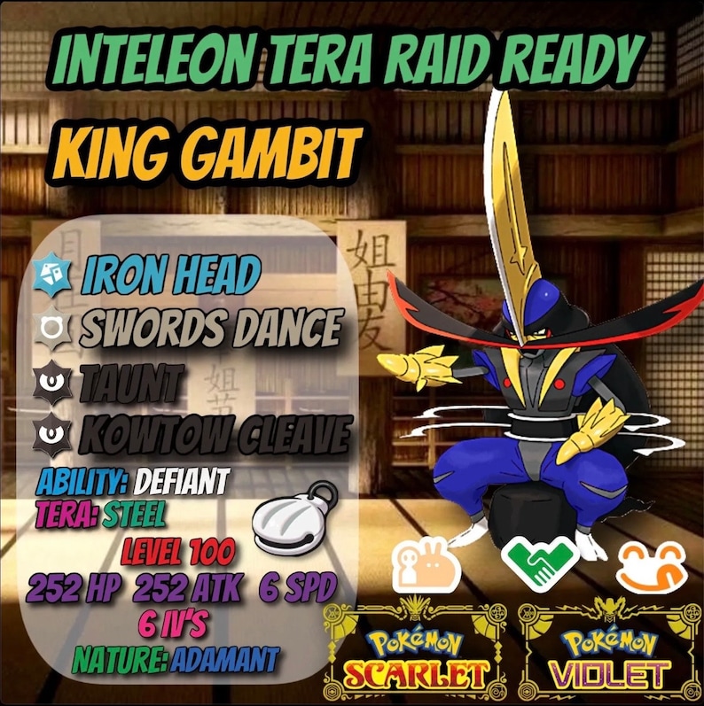 Pokemon Scarlet and Violet 6IV SHINY King Gambit Inteleon Raid Ready - Etsy