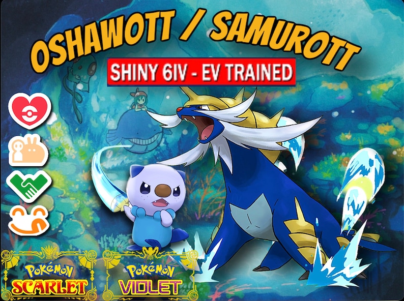 Pokemon Scarlet and Violet Shiny 6IV EV Trained Oshawott and Samurott - Etsy