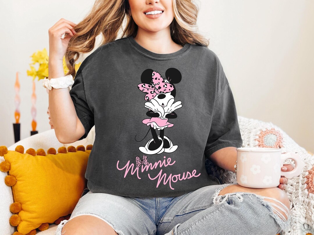 Disney Minnie Mouse Pink Leopard Print Bow Shirt, Cute Minnie Cursive ...