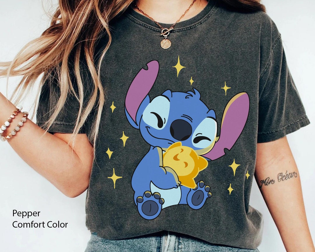 Cute Stitch Hugging Wish Star Comfort Colors Shirt, Lilo and Stitch T ...