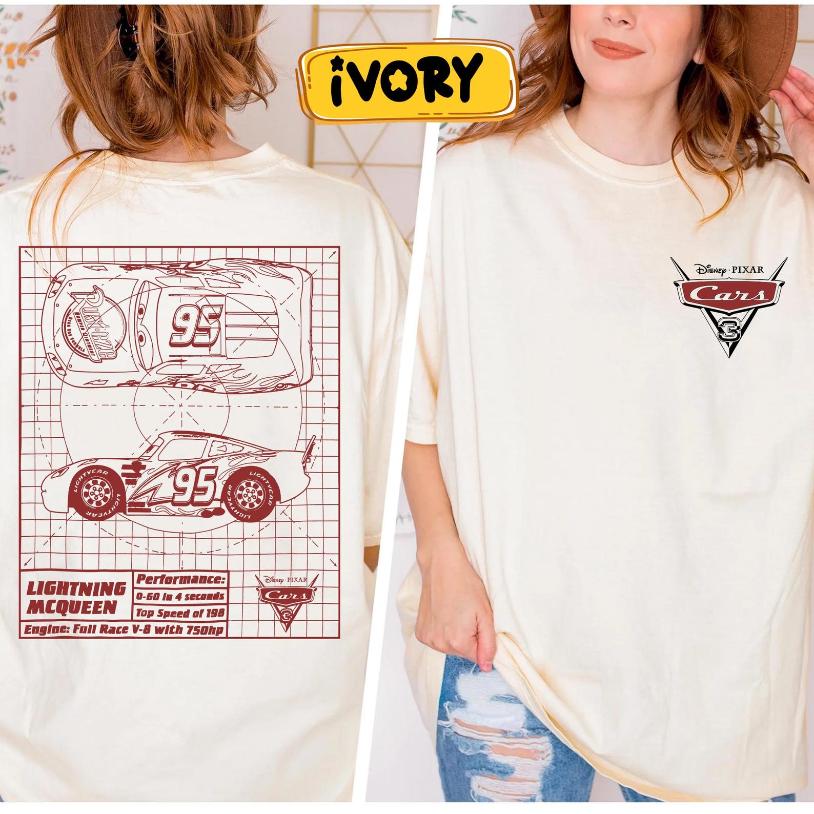 Vintage Lightning Mcqueen 2 Sides Shirt, Cars Movie Front and Back Tee ...
