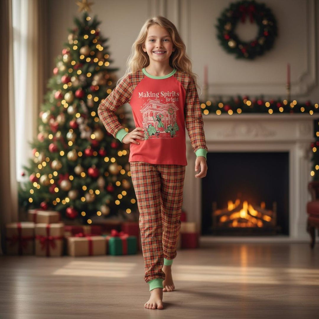 Funny Hitchhiking Ghosts Santa Hat Making Spirits Bright Pajamas Set ...