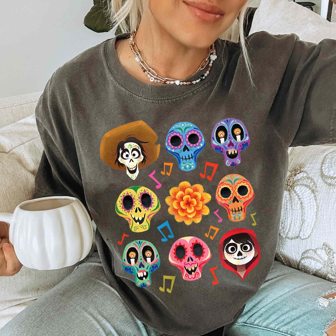 Coco Character Grid Sugar Skulls Comfort Colors T-shirt, Disney Coco ...