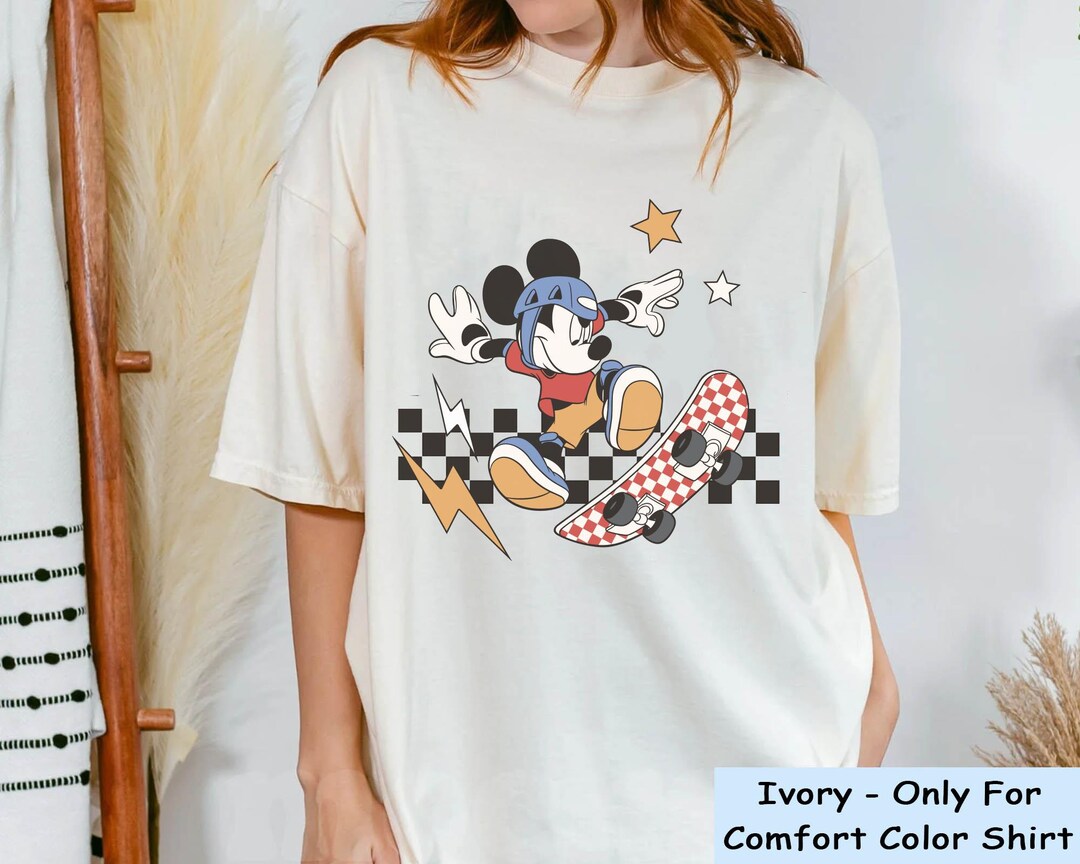 Mickey Mouse Skateboarding Checkered Comfort Colors Shirt, Vintage ...